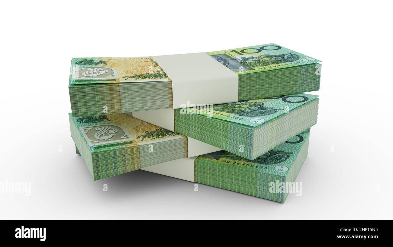 3d rendering of Stack of Australian dollar notes. Few bundles of ... 3d rendering of Stack of Australian dollar notes. Few bundles of ...