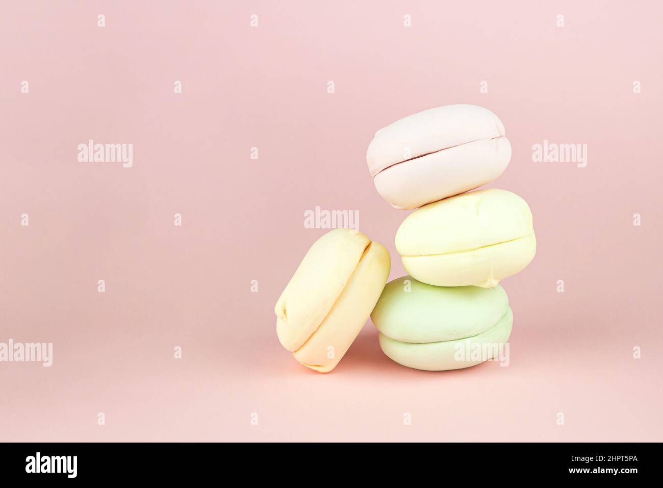 Tasty sweet color marshmallows looks like macaron, Bakery concept ...