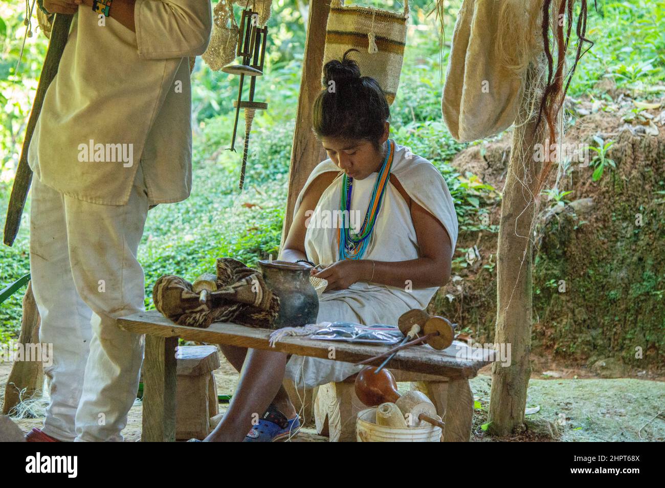 A demonstration by indigenous Kogi people to a tour group in Sierra ...