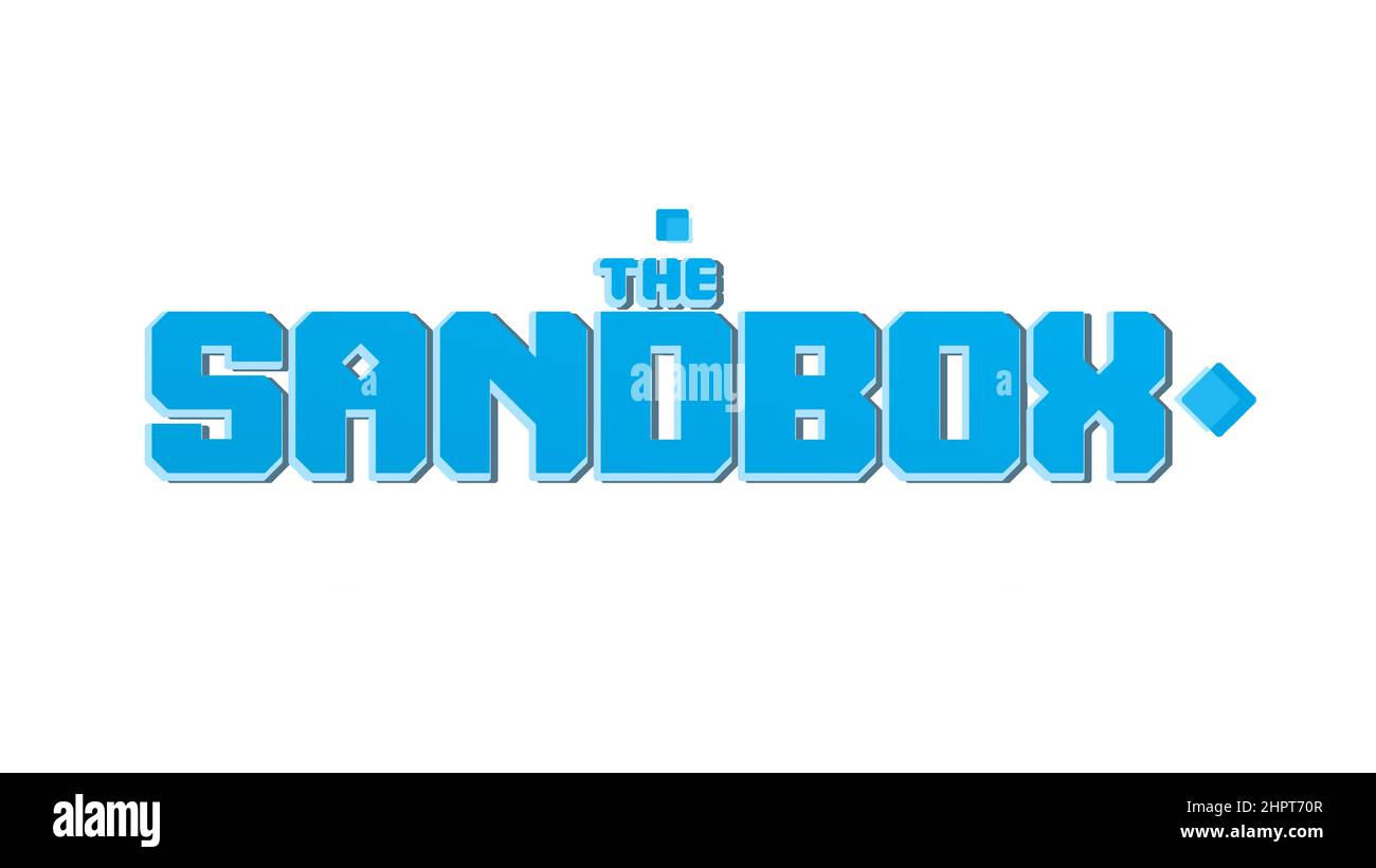 Sandbox word isolated with the white background. Blue sand metaverse ...