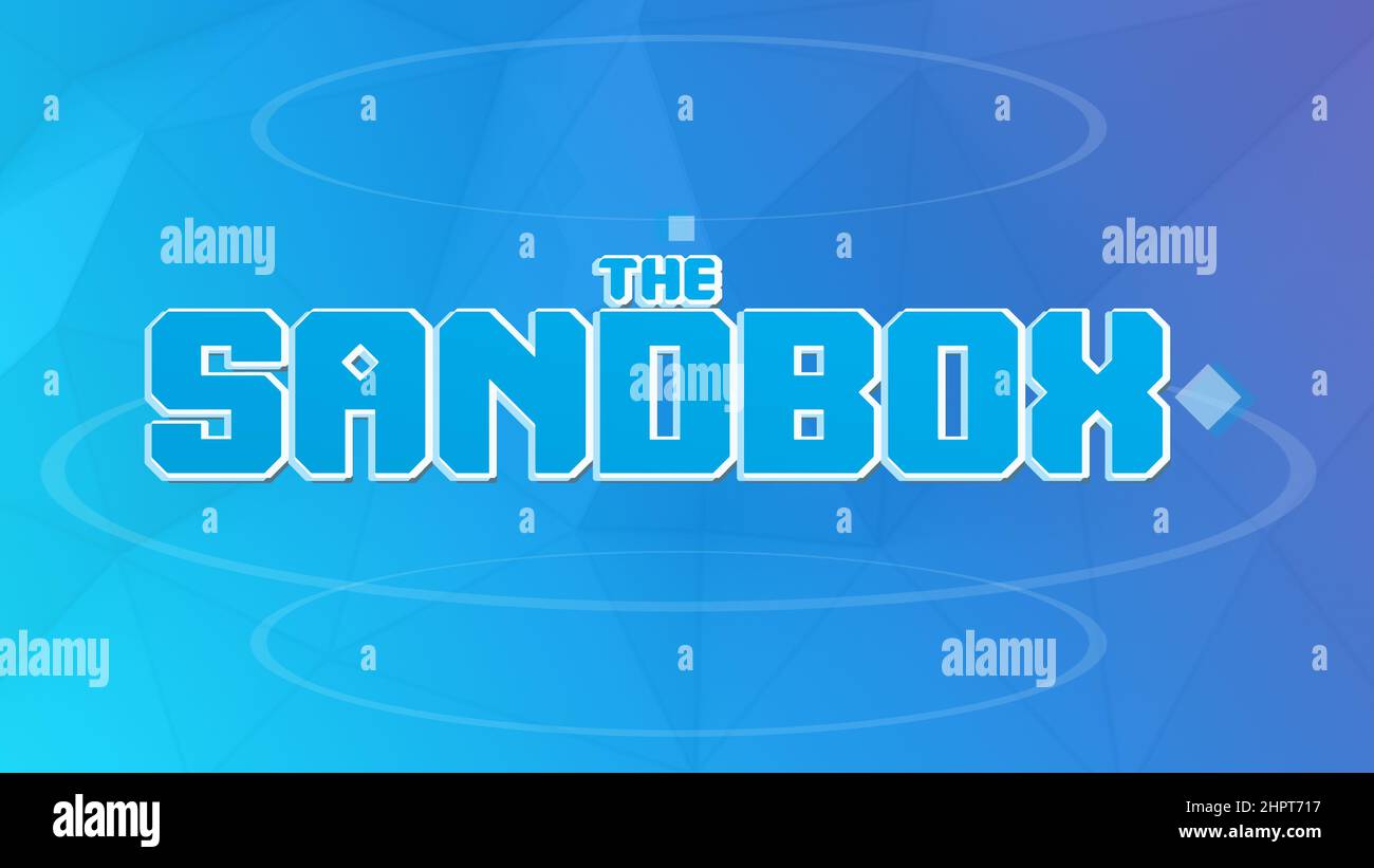 Sandbox word on the futuristic color background. Blue sand metaverse ...