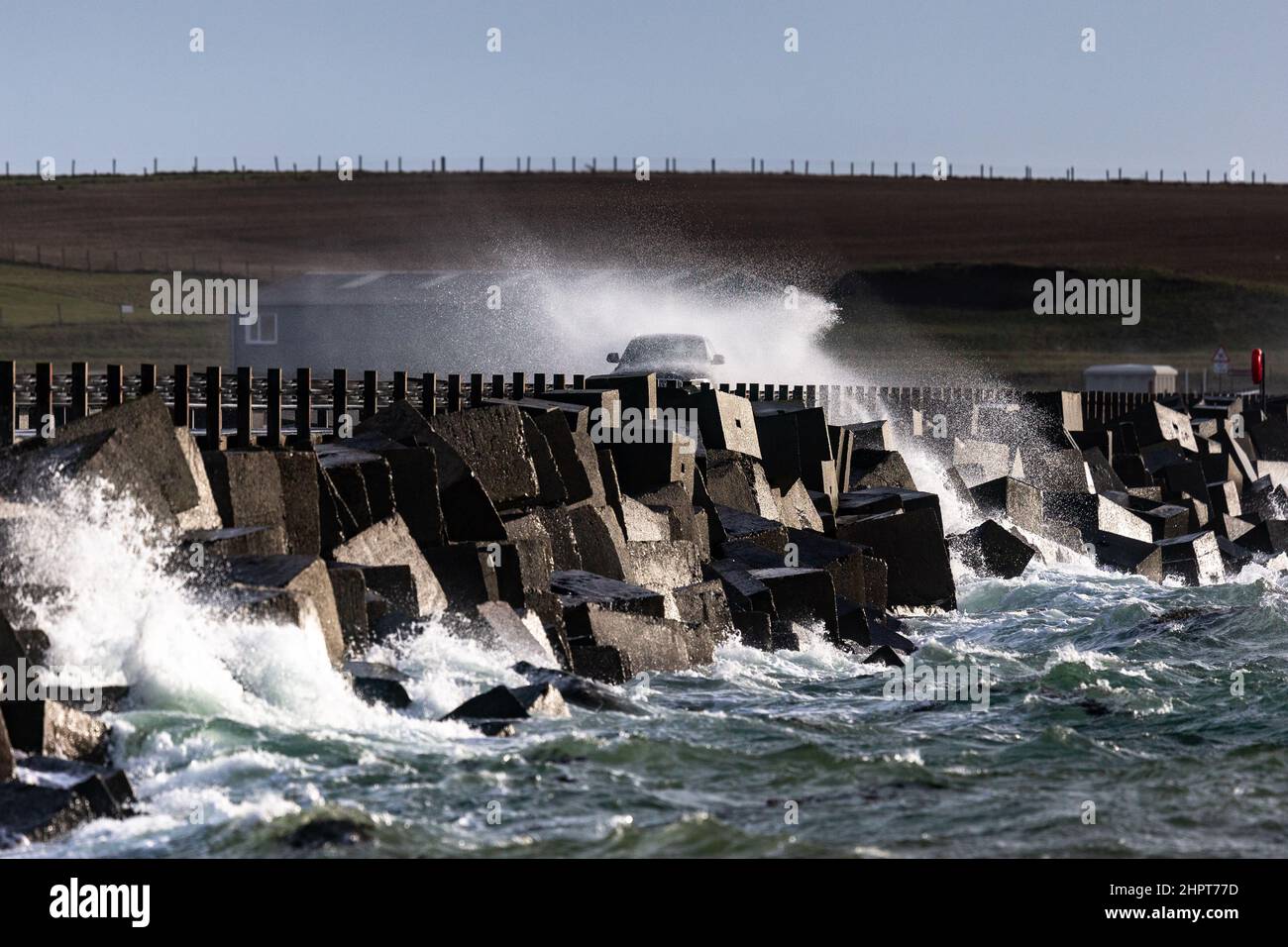 Orkney Islands, Scotland, UK. 23rd Feb, 2022. High winds bring dramatic ...