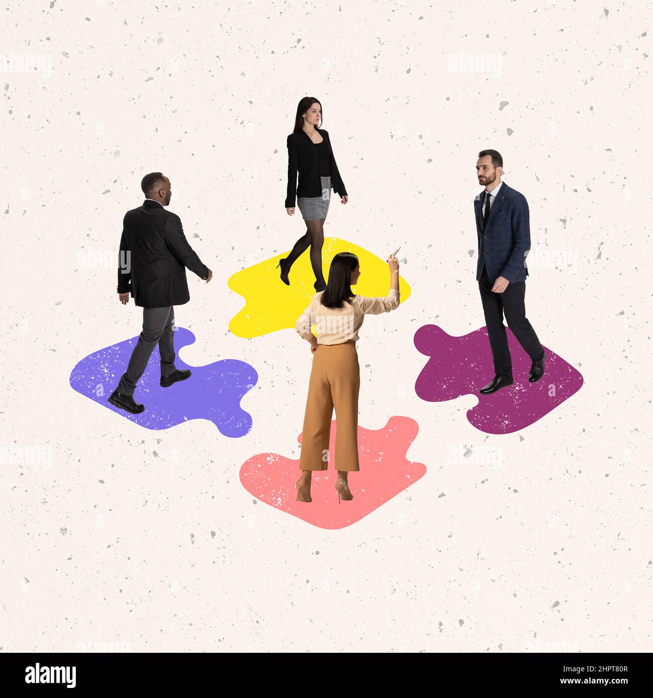 Creative design. Motivated emolyees, business people connecting puzzles ...