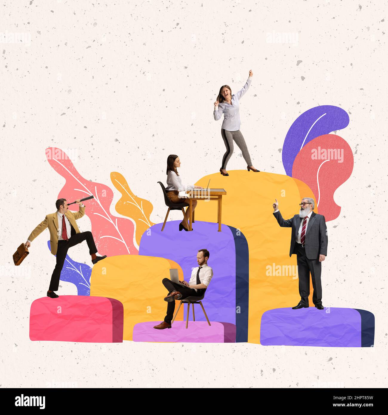 Creative design. Collage with people, employees working together Stock ...