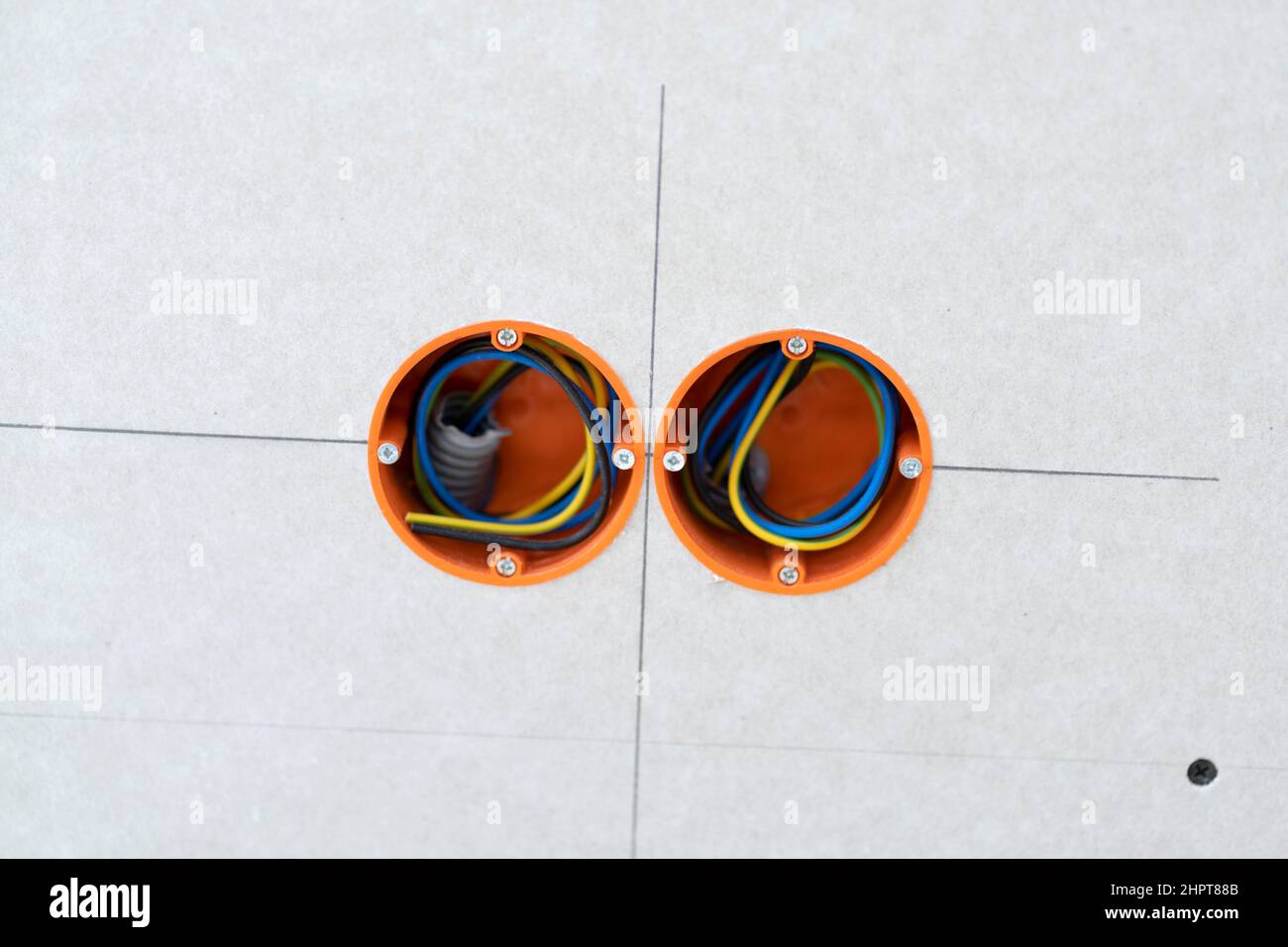 various electrical installations on building site in a loft in a ...