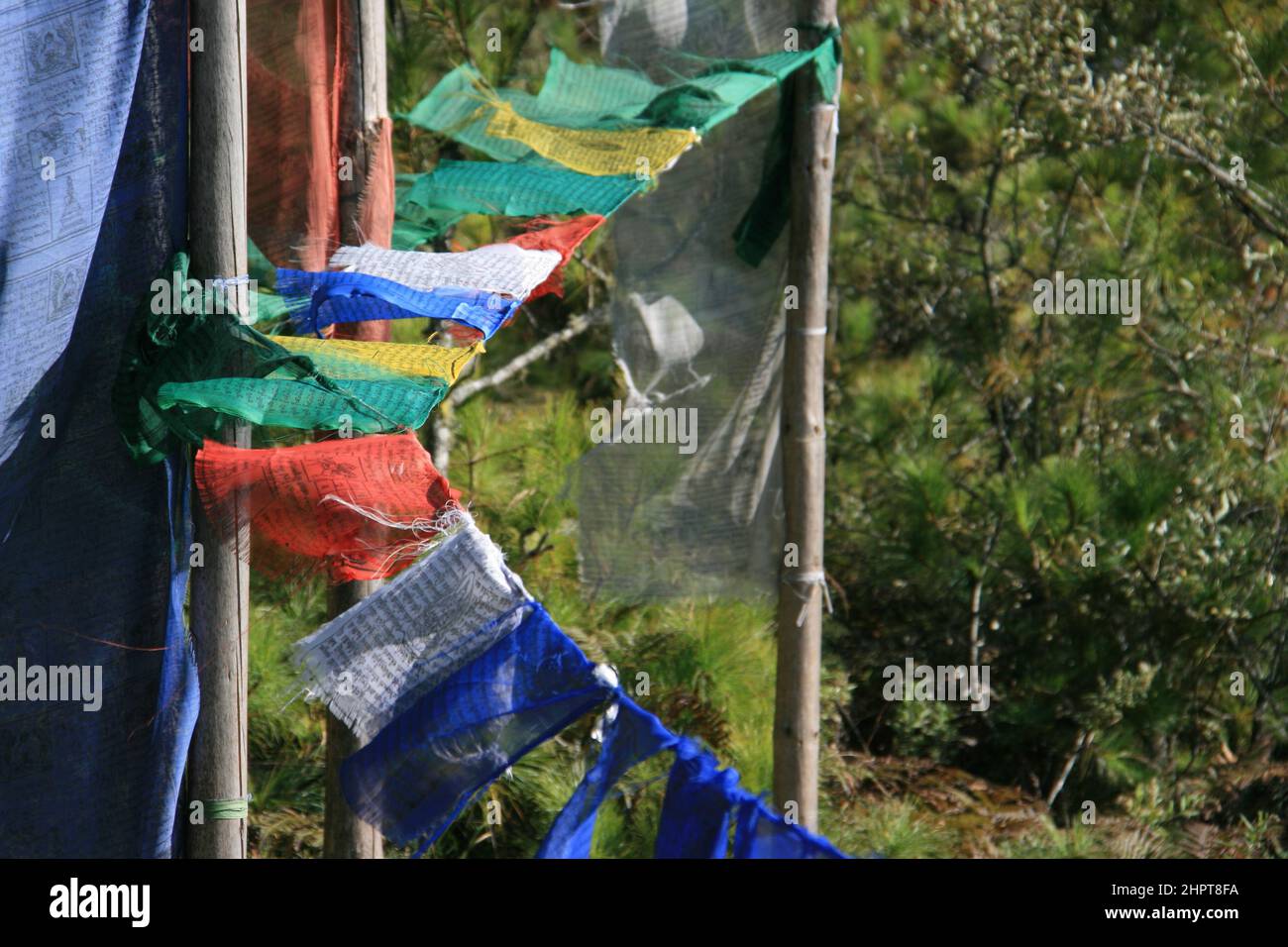 buddhist banners and prayer flags in bhutan Stock Photo - Alamy