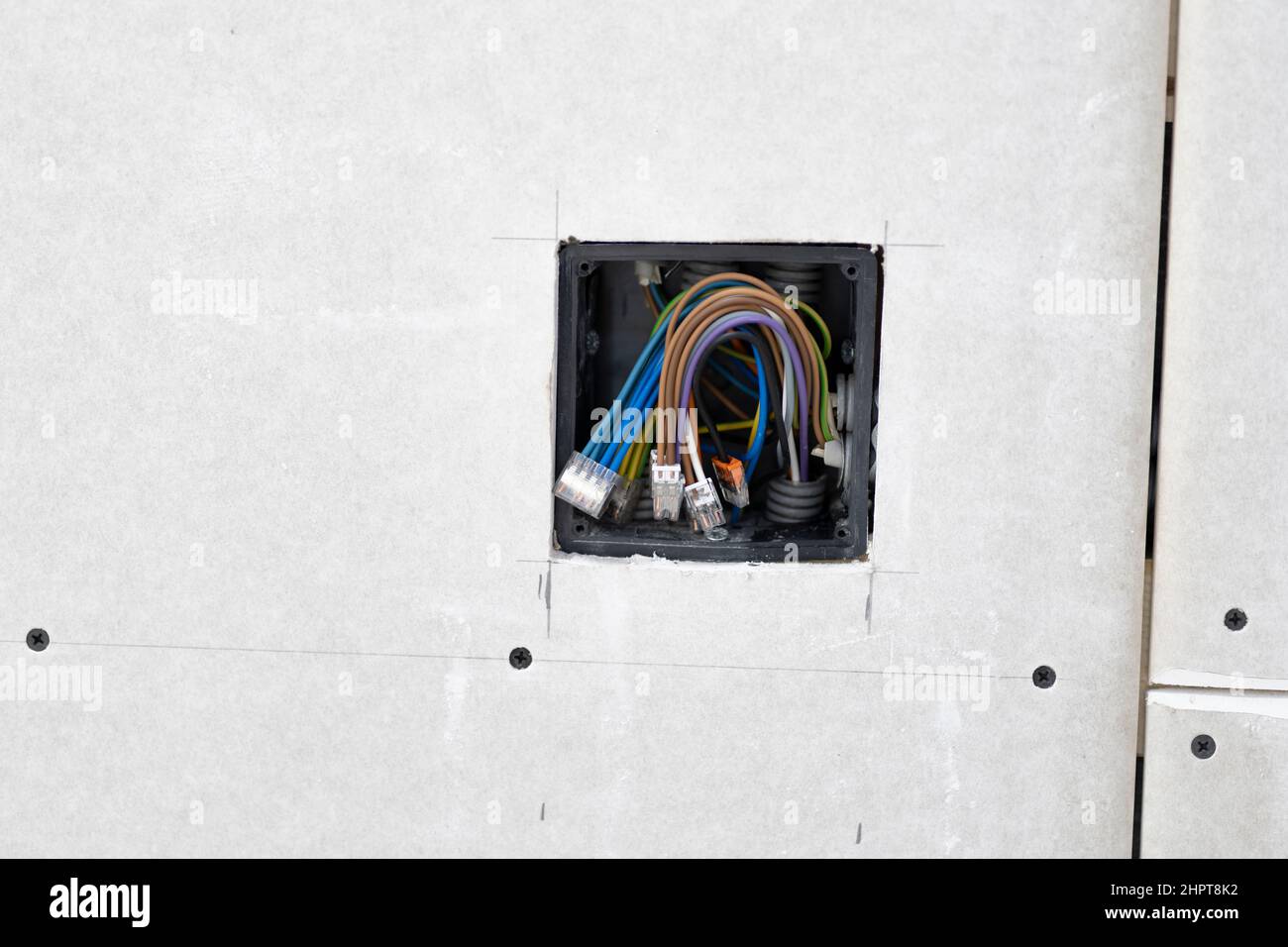 various electrical installations on building site in a loft in a ...