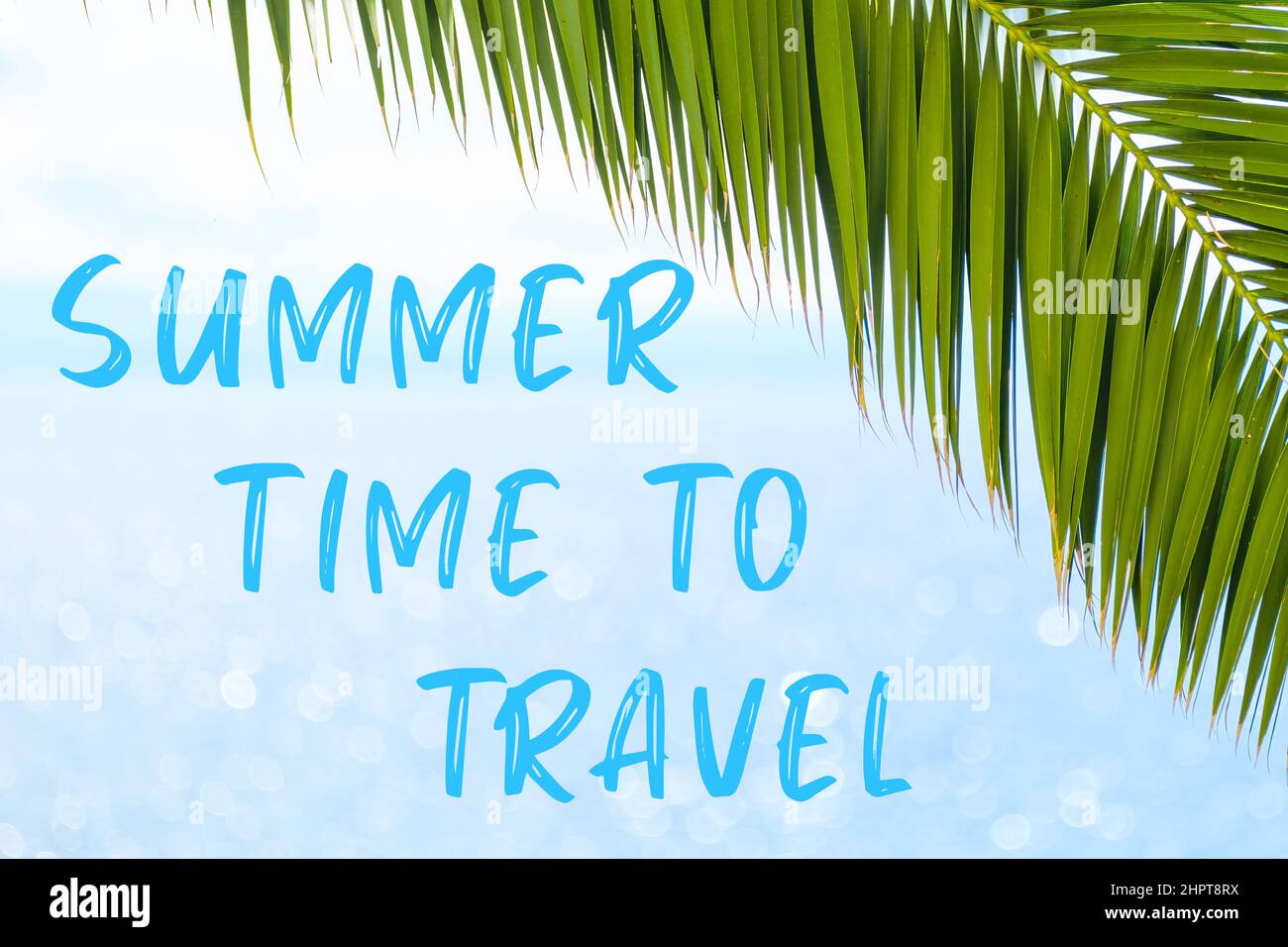 Summer time to travel message written in elegant font on the background ...