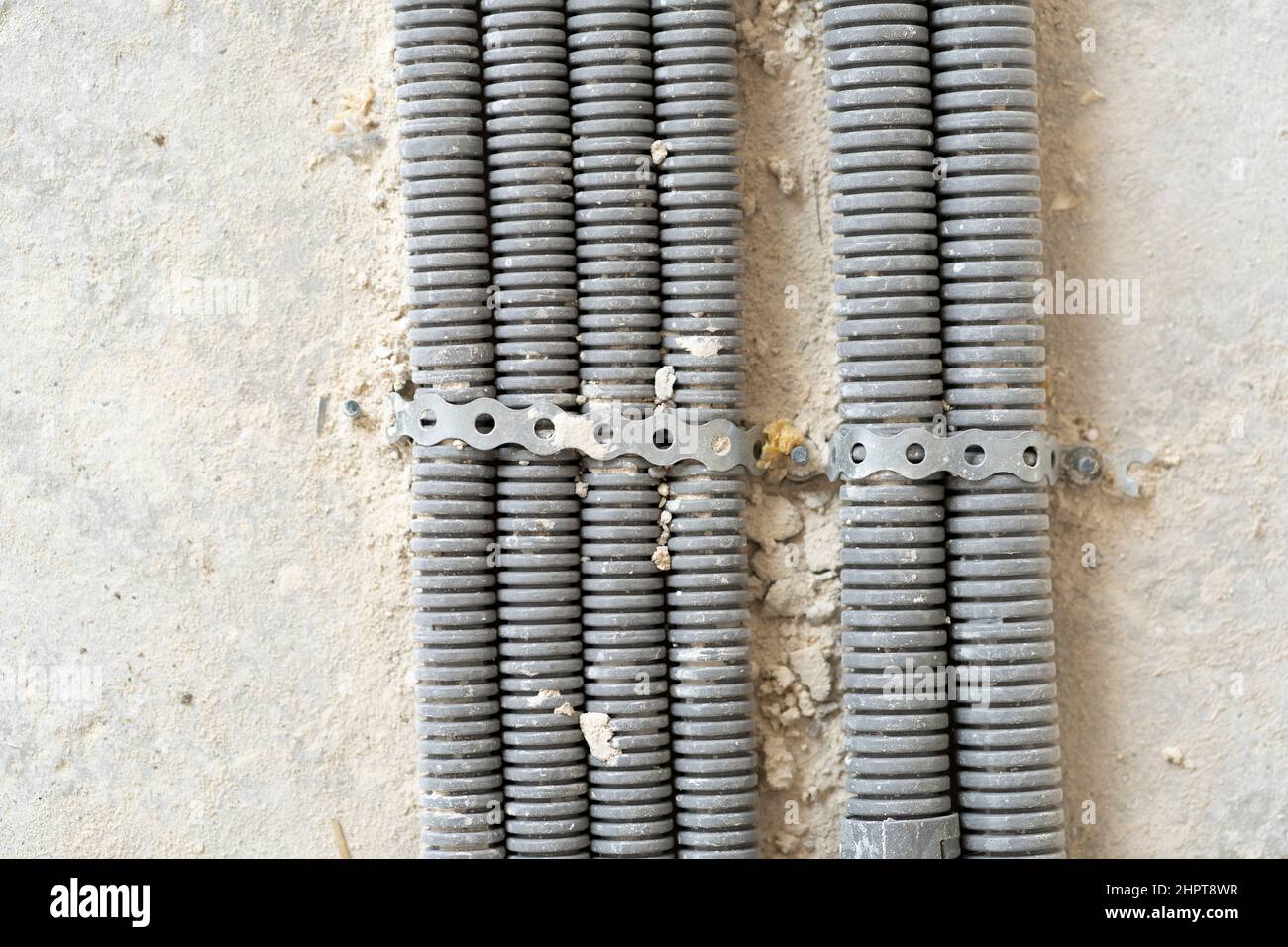 various electrical installations on building site in a loft in a ...