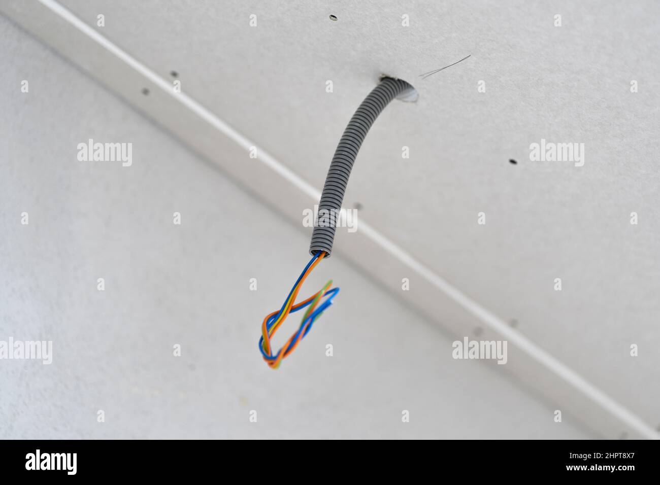 various electrical installations on building site in a loft in a ...