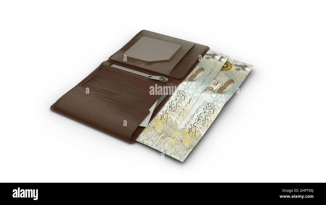 3D rendering of 20 Bahrain dinar notes in wallet Stock Photo - Alamy