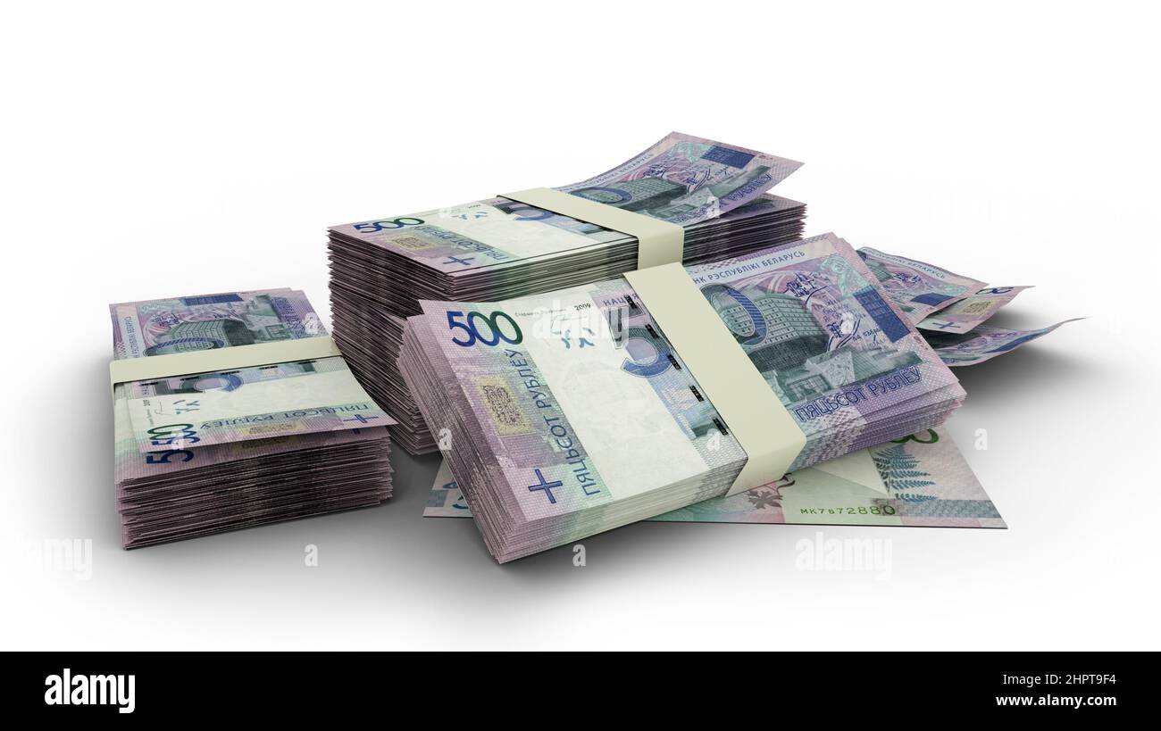 3D Stack of 500 Belarusian ruble notes isolated on white background ...