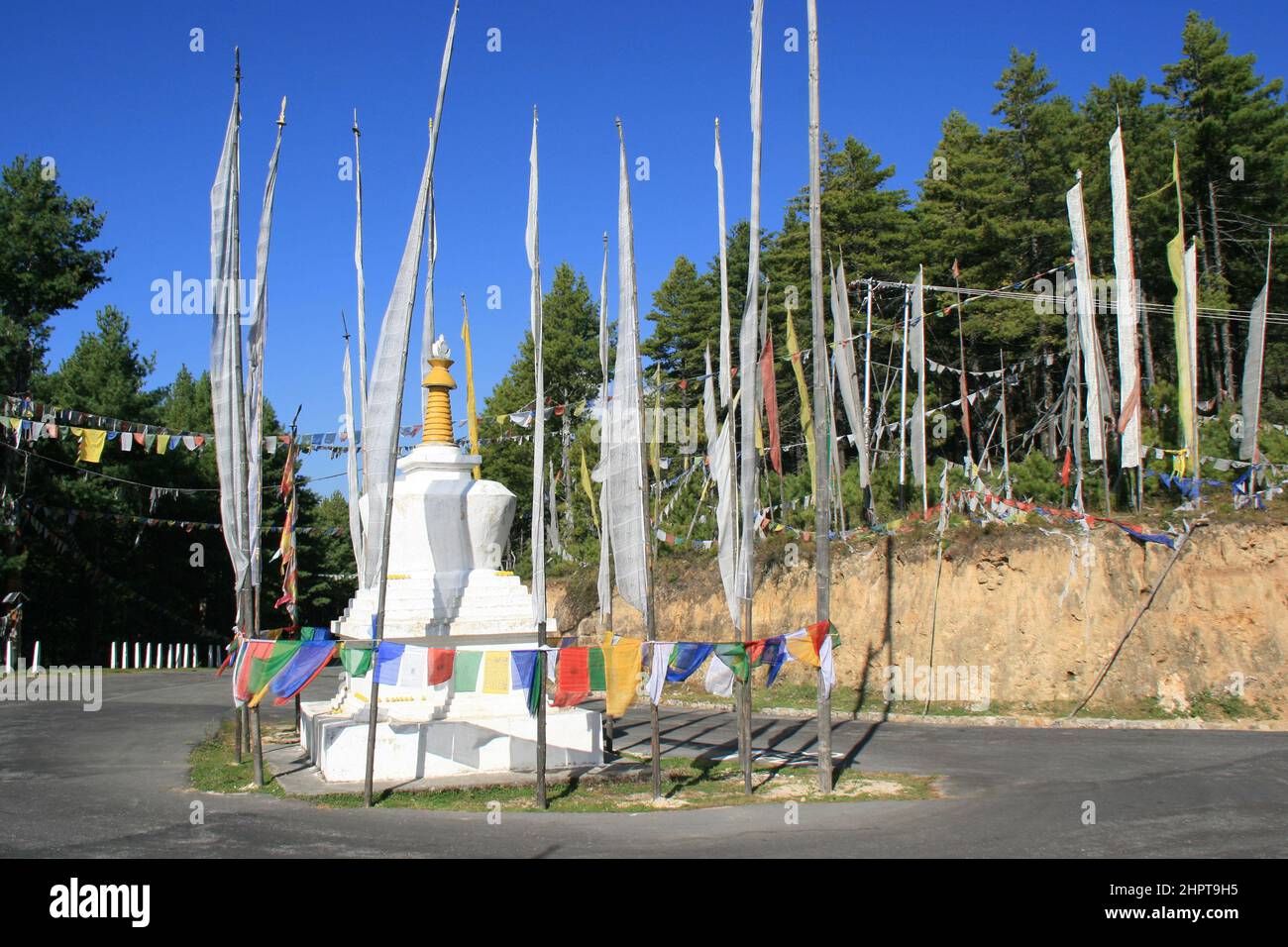 buddhist banners and prayer flags in bhutan Stock Photo - Alamy