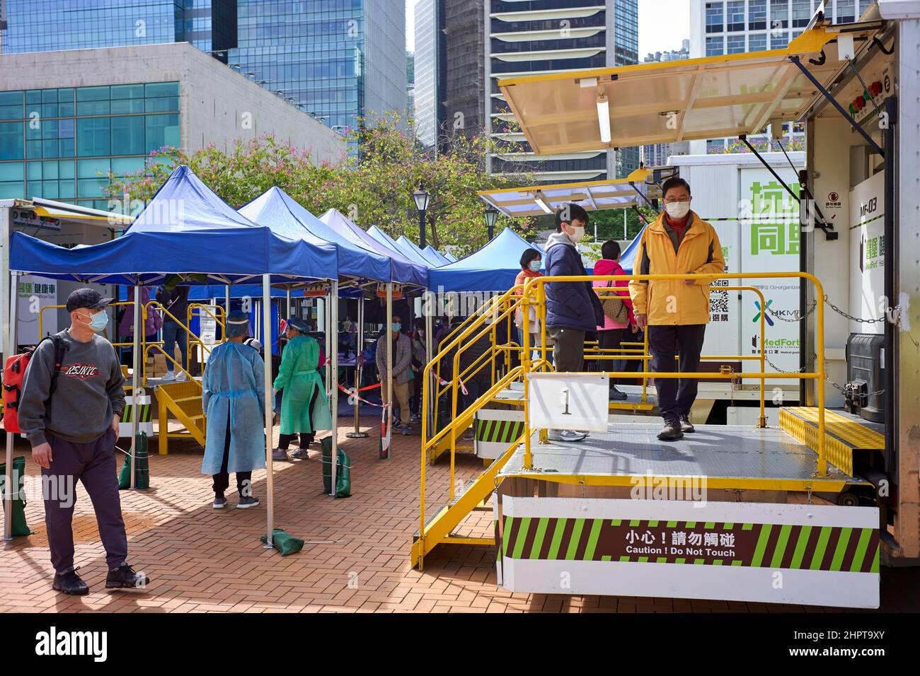 A man seen going in the mobile sample collection station van for Covid ...