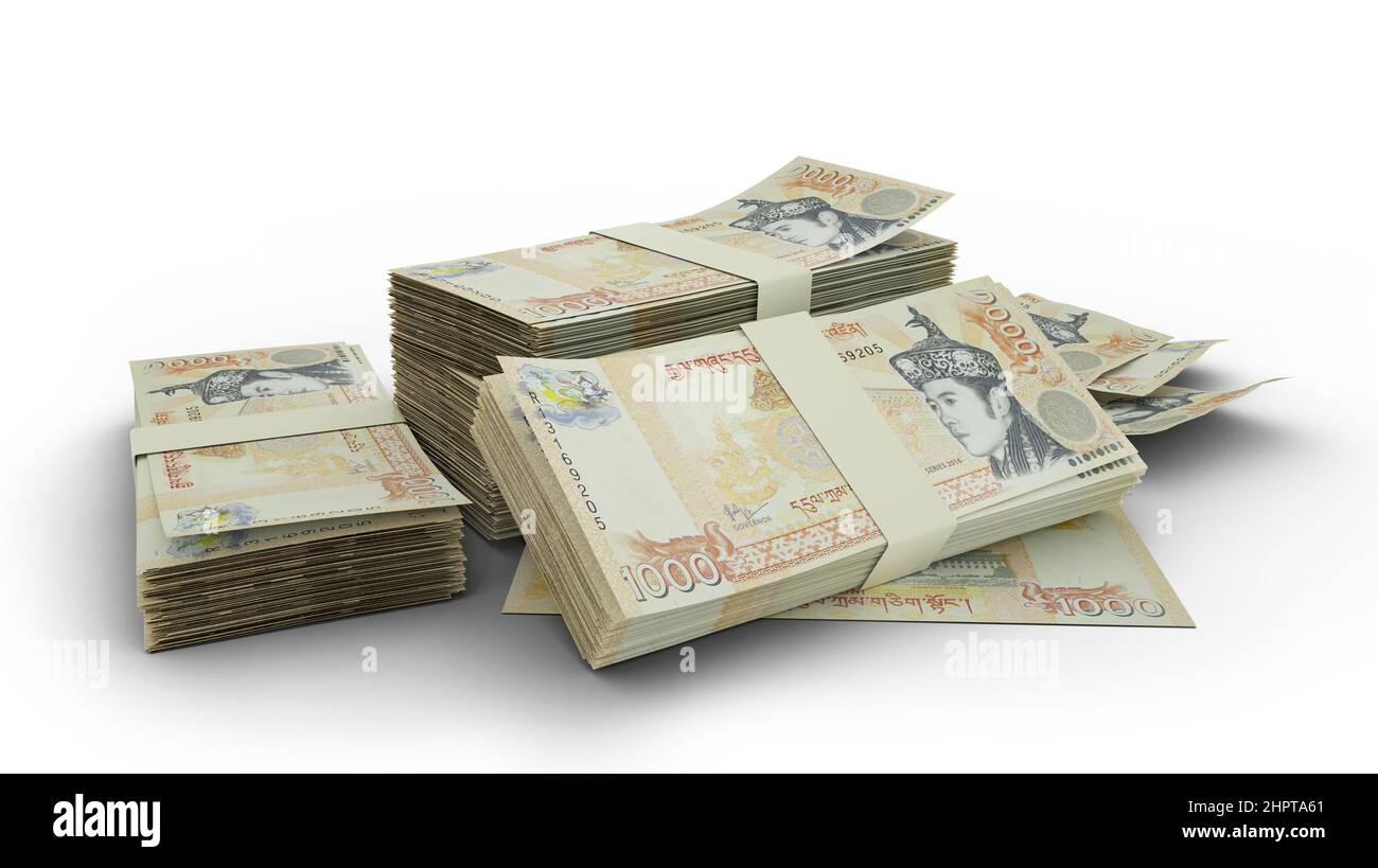 3D Stack of 1000 Bhutanese ngultrum notes isolated on white background ...