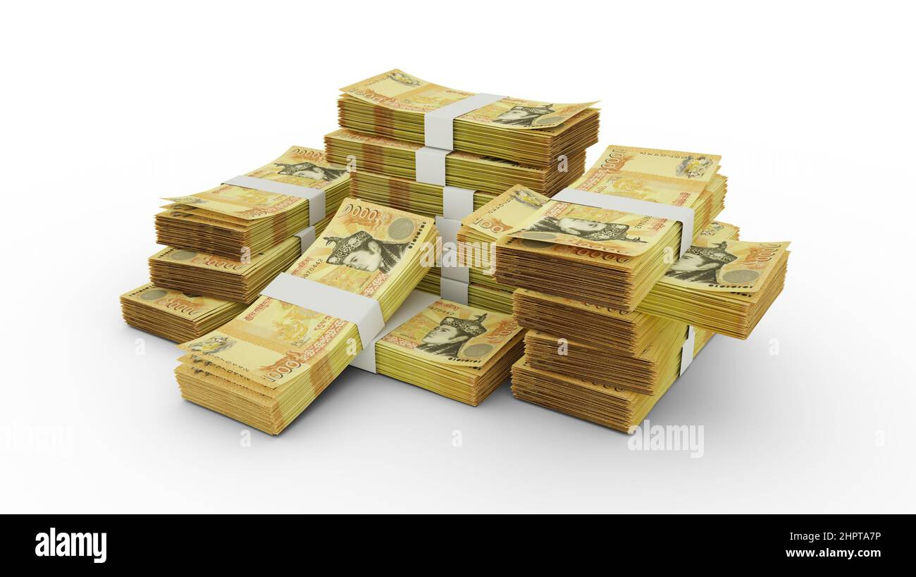 Bhutanese ngultrum notes. 3D rendering of bundles of banknotes Stock ...
