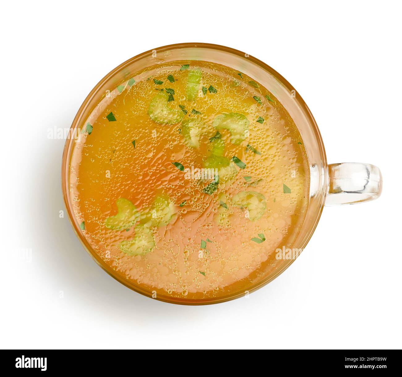 cup of fresh chicken broth isolated on white background, top view Stock ...