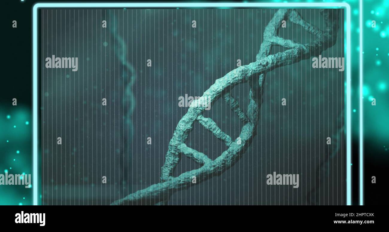 Image of dna strand and white spots on black background Stock Photo - Alamy