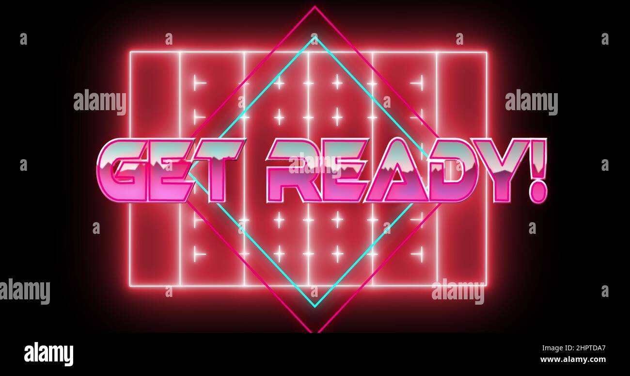 Image of get ready text over neon sports stadium Stock Photo - Alamy