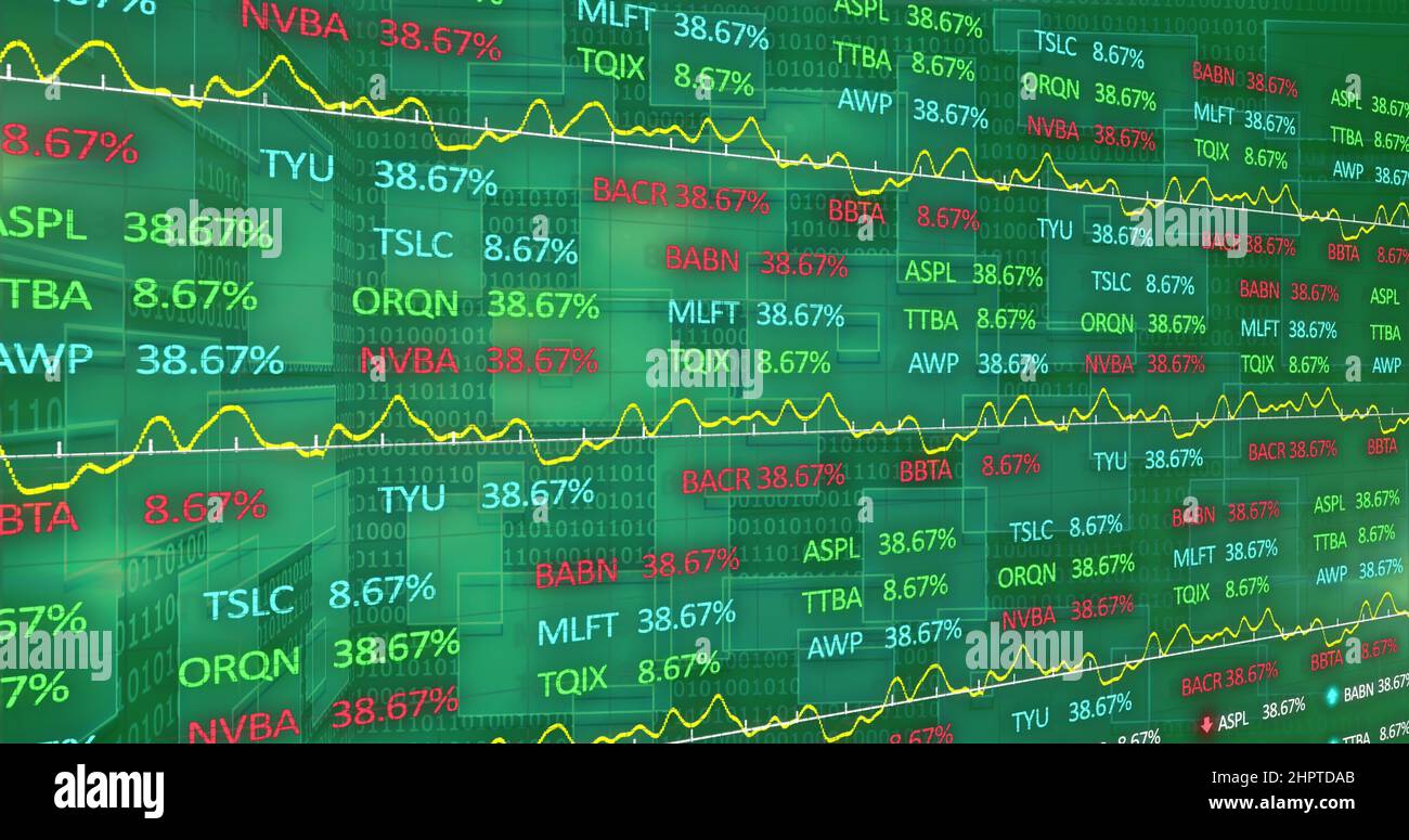 Image of stock market and binary coding over green background Stock ...