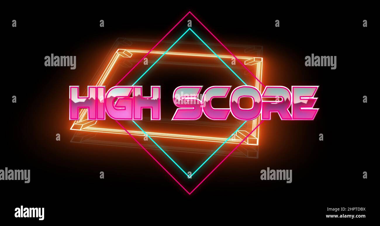Image of high score text over neon boxing ring Stock Photo - Alamy