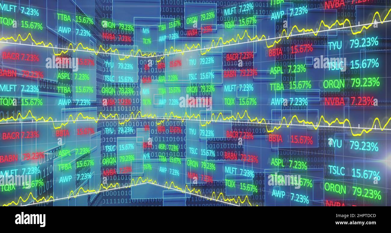Image of stock market and binary coding over black background Stock ...