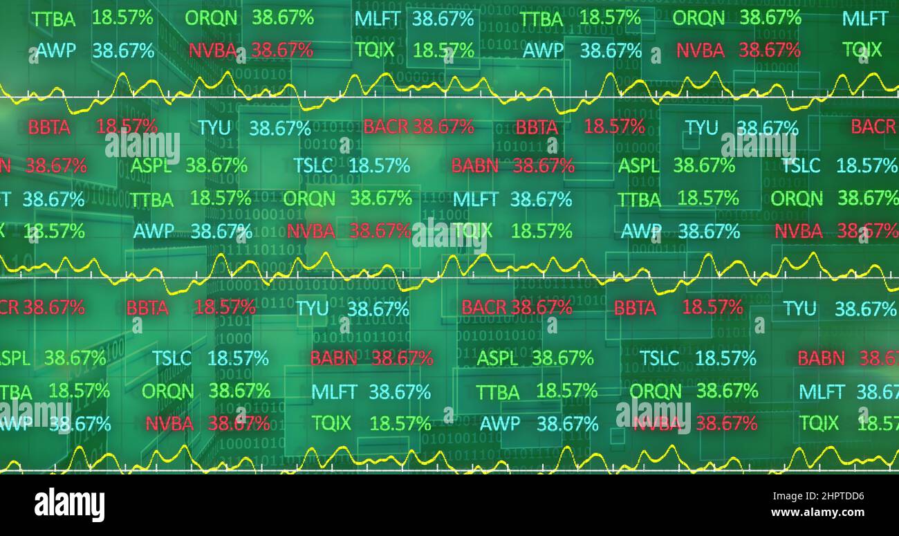 Image of stock market and binary coding over green background Stock ...
