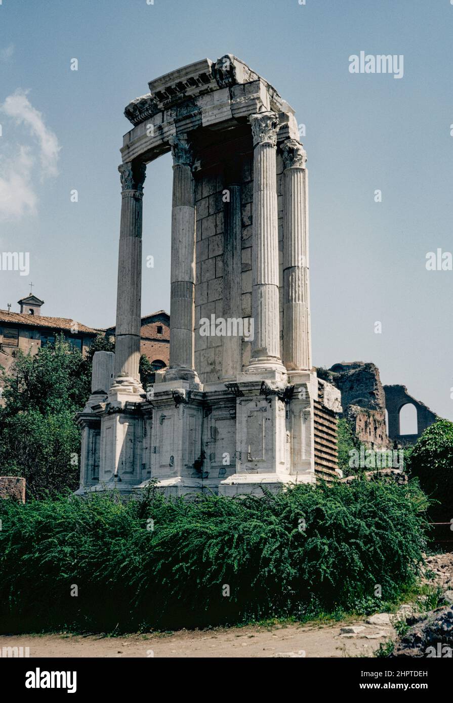 Ancient Rome. Temple of Vesta. Archival scan from a historic location ...