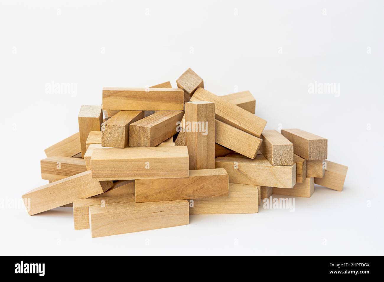 Big pile of wooden blocks, game of Jenga. Fallen tower, game over ...