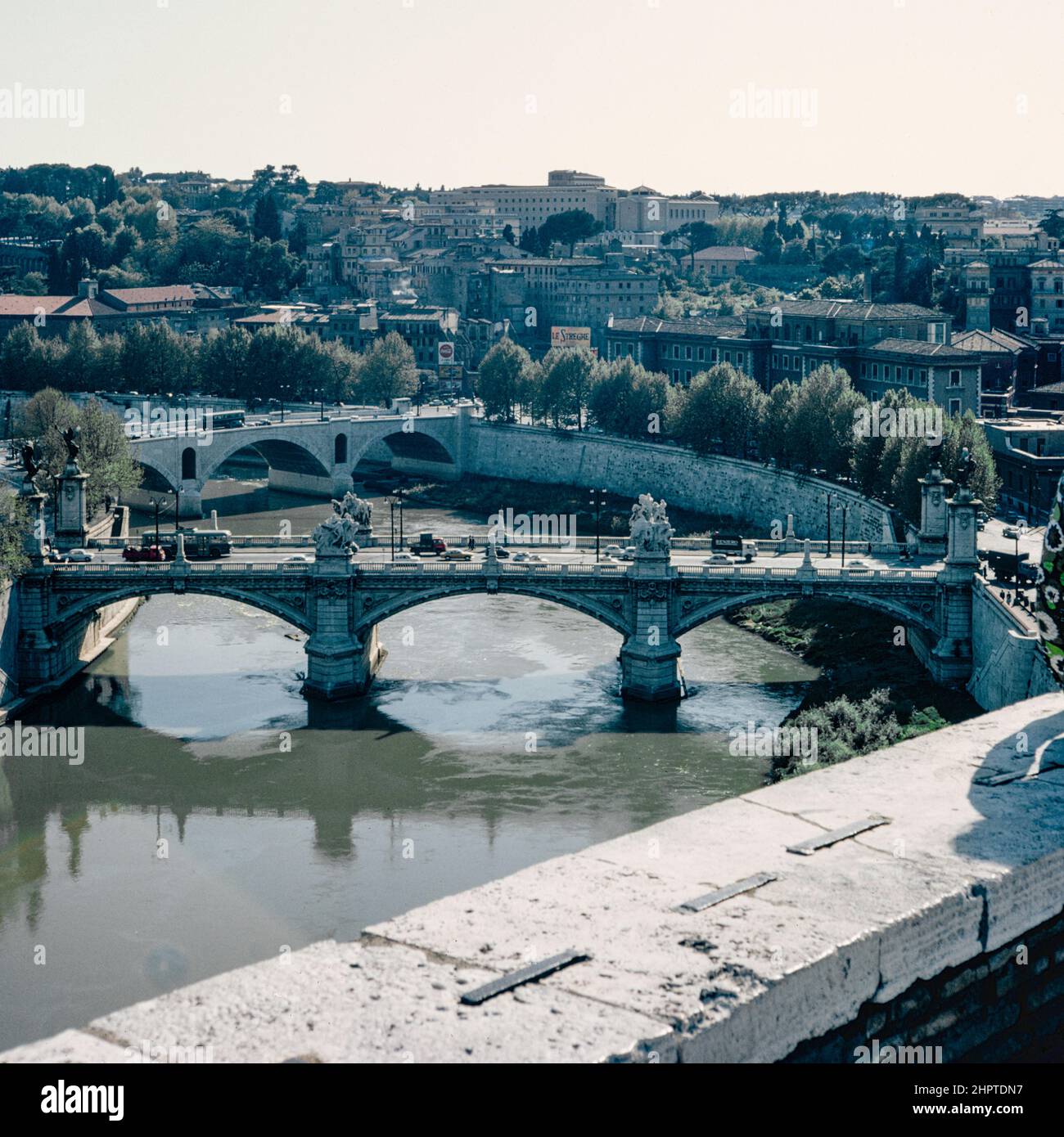 Ancient Rome. Tiber bridges. Archival scan from a historic location ...