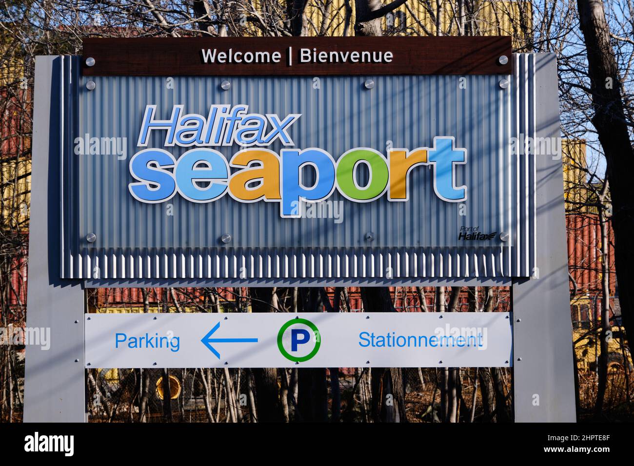 Welcome to Halifax Seaport sign at entrance of the area. Halifax ...
