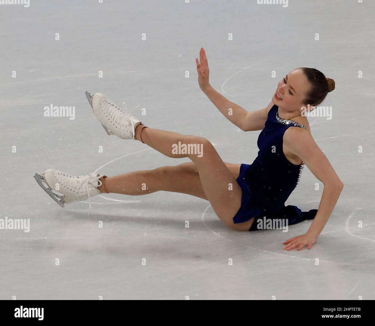 Beijing, Hebei, China. 15th Feb, 2022. Mariah Bell (USA) falls during ...