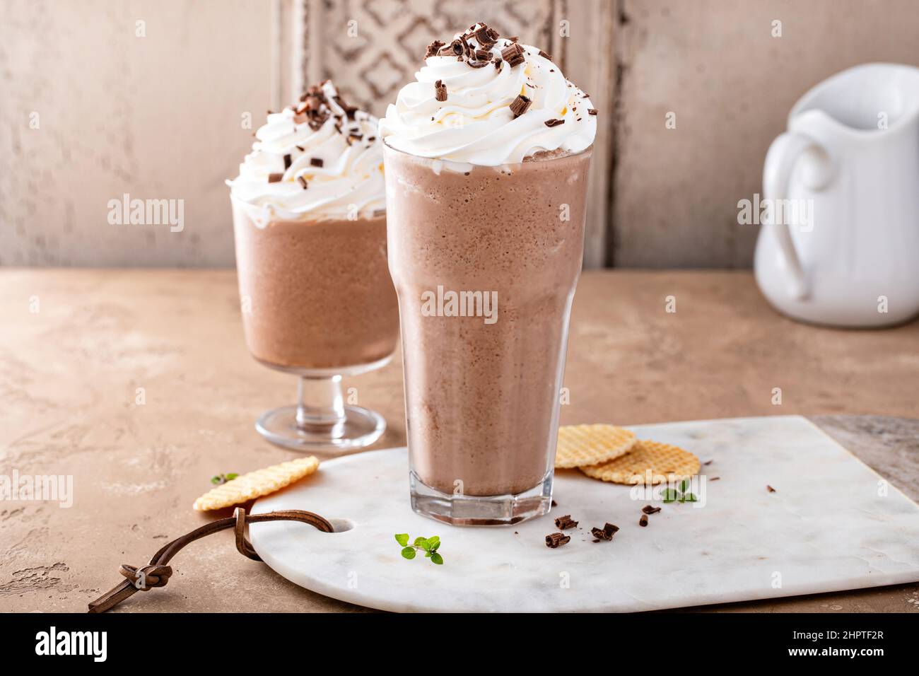 Iced chocolate coffee frappe with whipped cream Stock Photo - Alamy