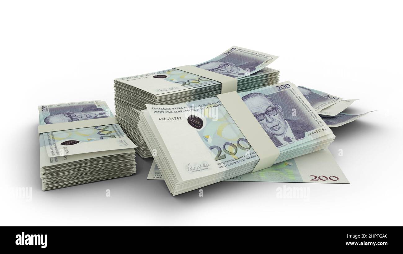 3D rendering of Stack of Bosnia and Herzegovina convertible mark notes ...