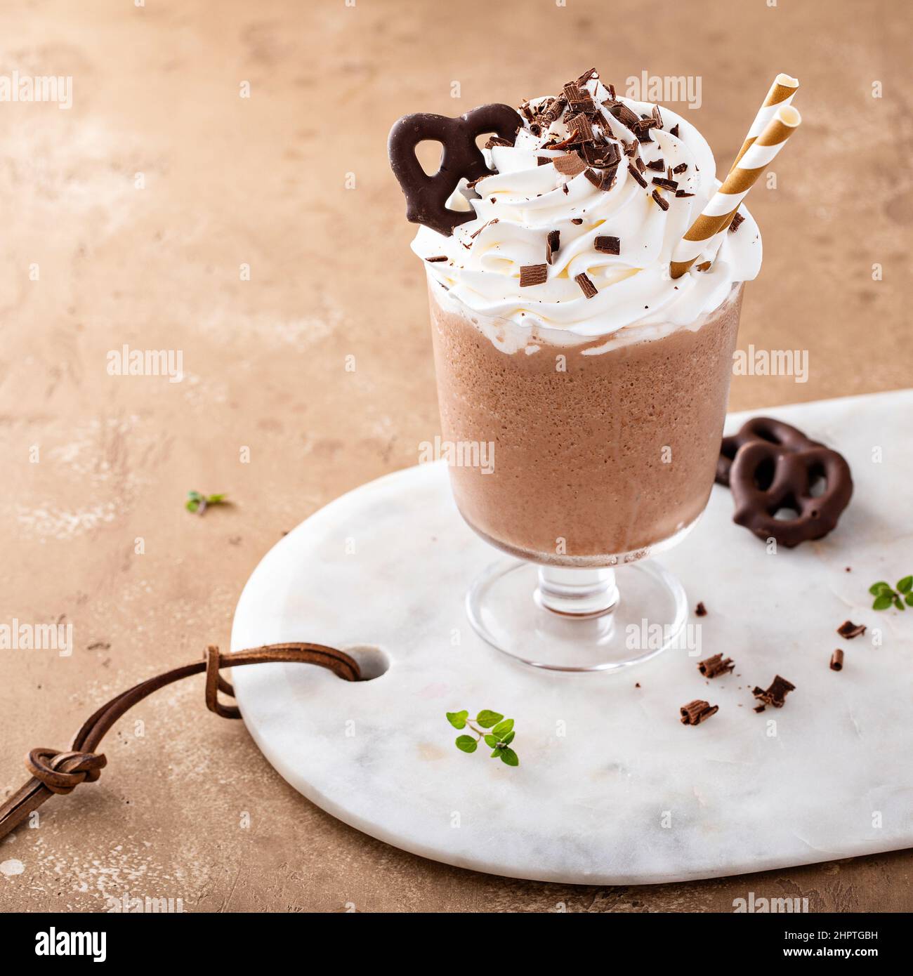 Iced chocolate coffee frappe with whipped cream Stock Photo - Alamy