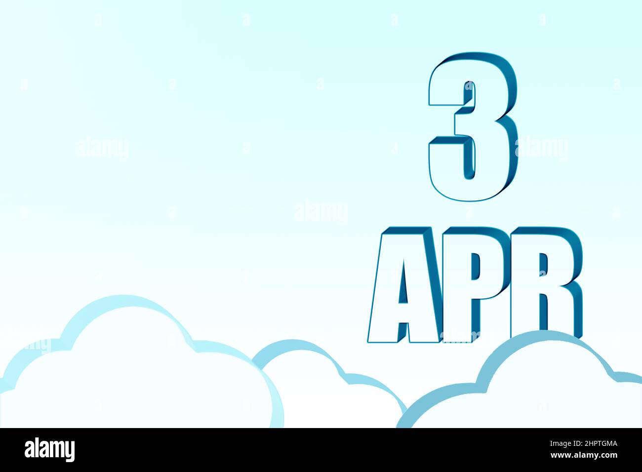 3rd day of April. 3d calendar with the date of 3 April on blue sky with ...