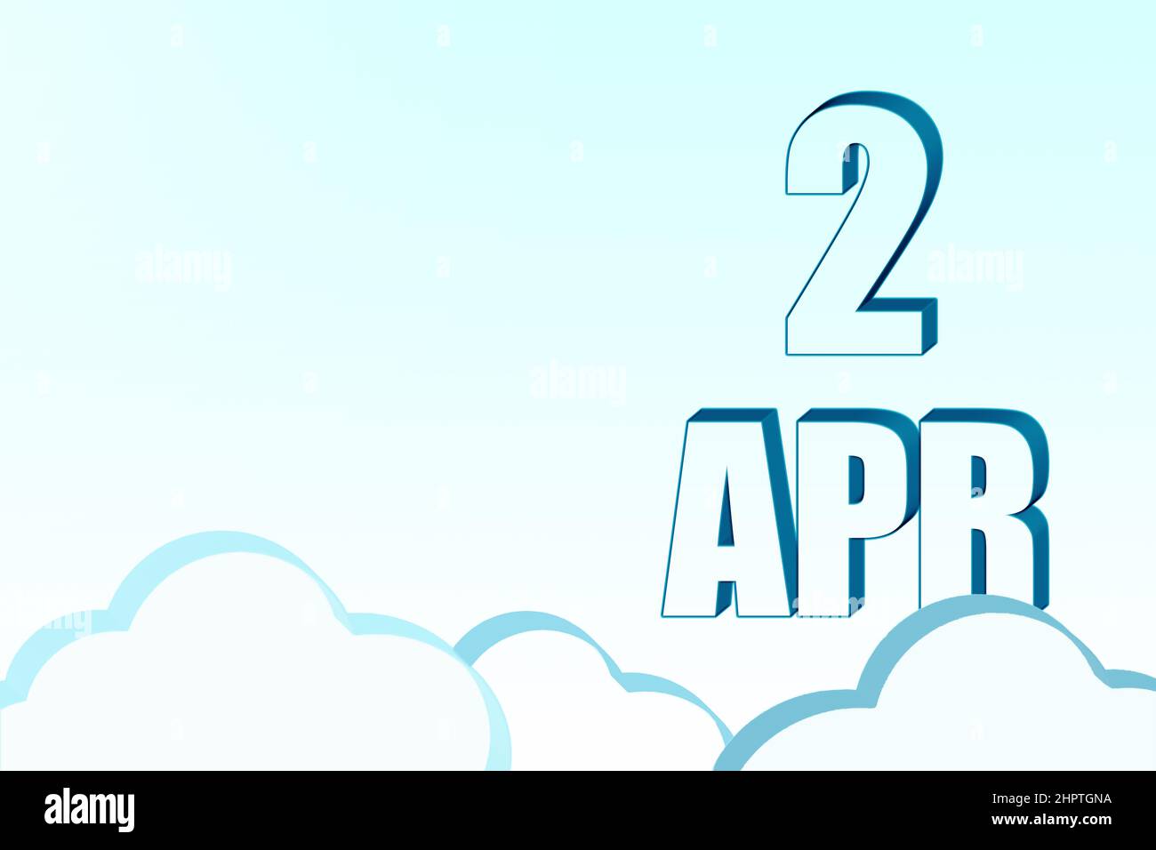 2nd day of April. 3d calendar with the date of 2 April on blue sky with ...