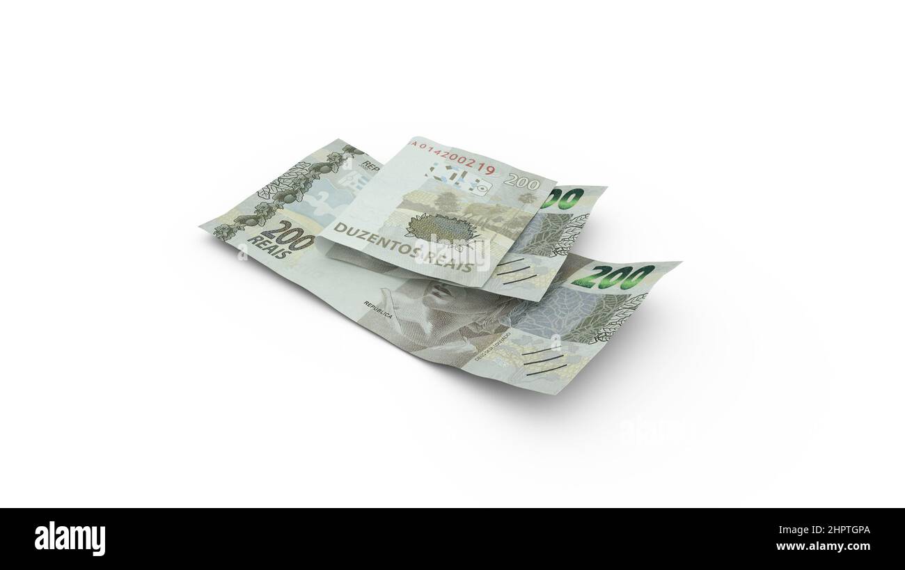 3D rendering of Double Brazilian real notes isolated on white ...