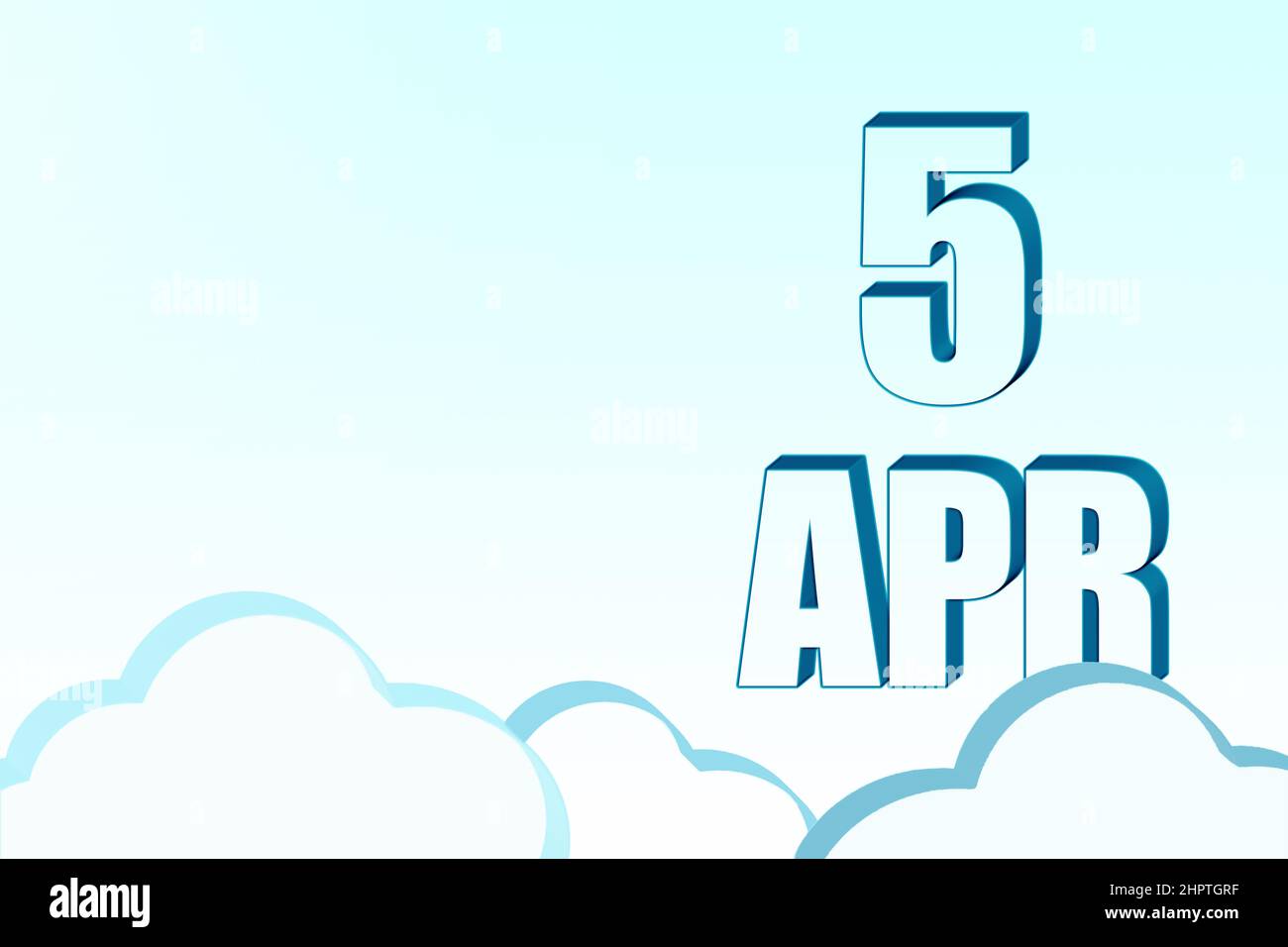 5th day of April. 3d calendar with the date of 5 April on blue sky with ...