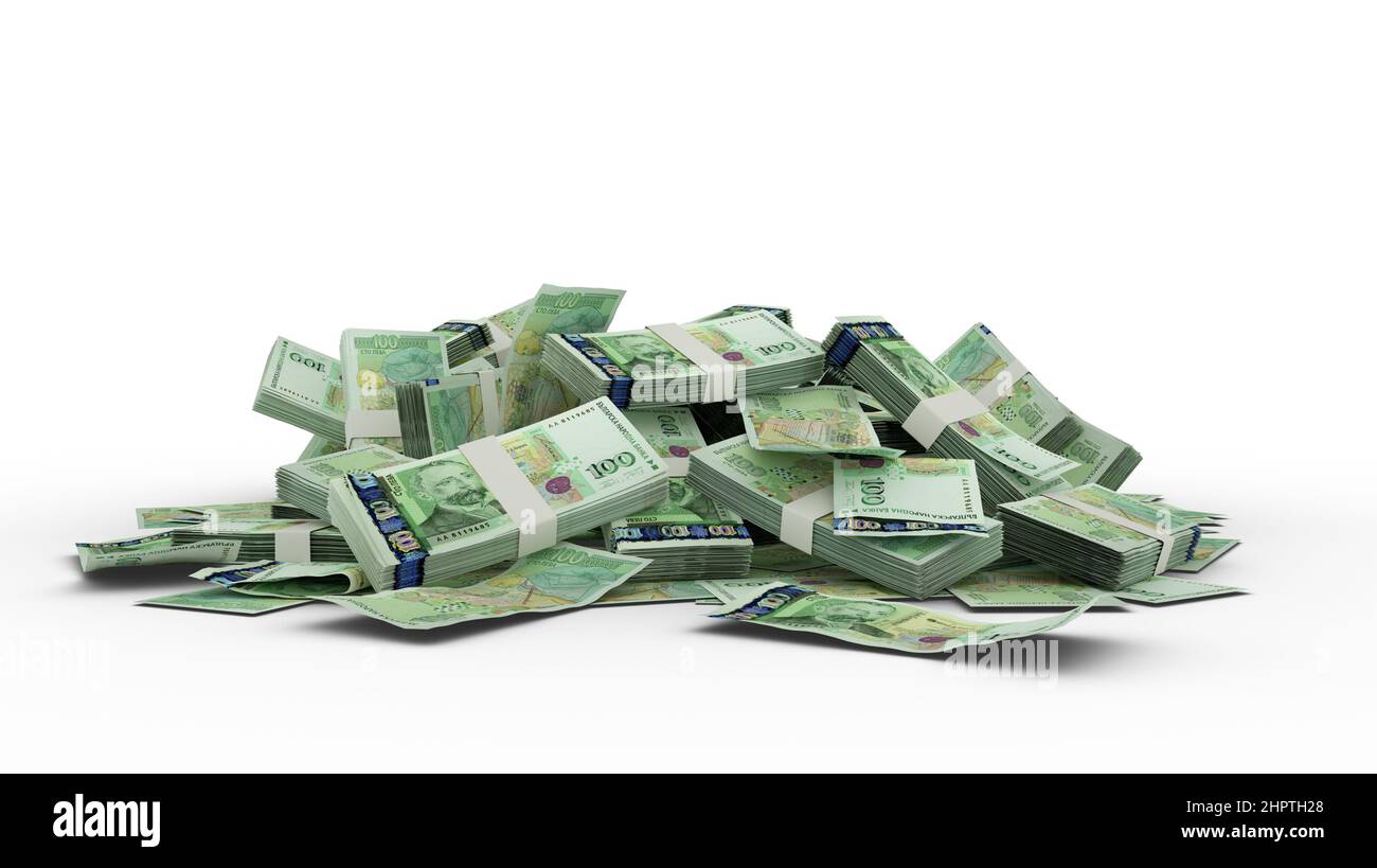 3D Stack of 100 Bulgarian lev notes isolated on white background Stock ...