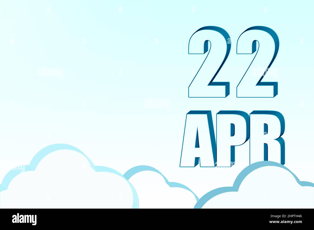 22nd day of April. 3d calendar with the date of 22 April on blue sky ...