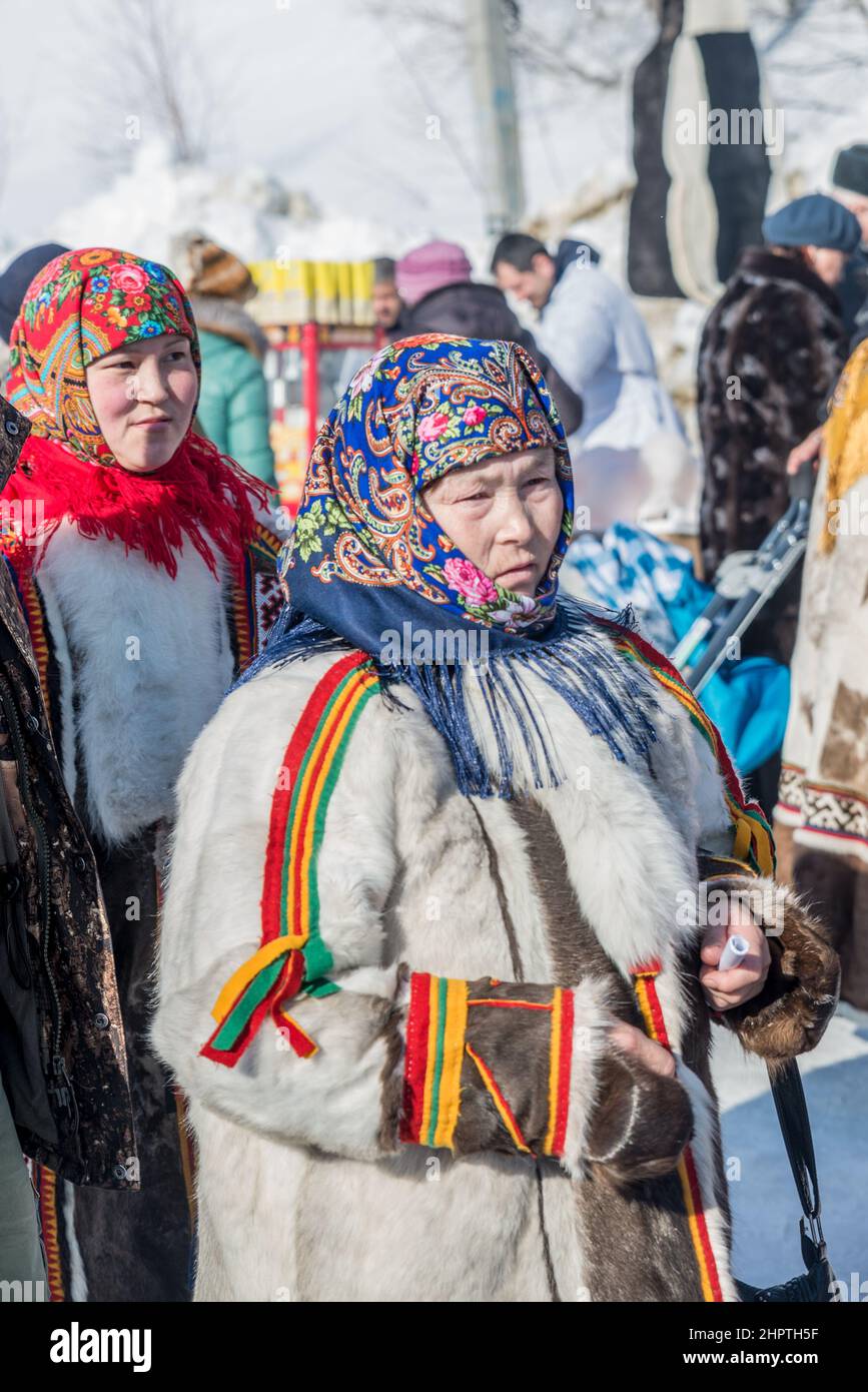 Nenet women in traditional wear at the Reindeer Herders Festival in ...