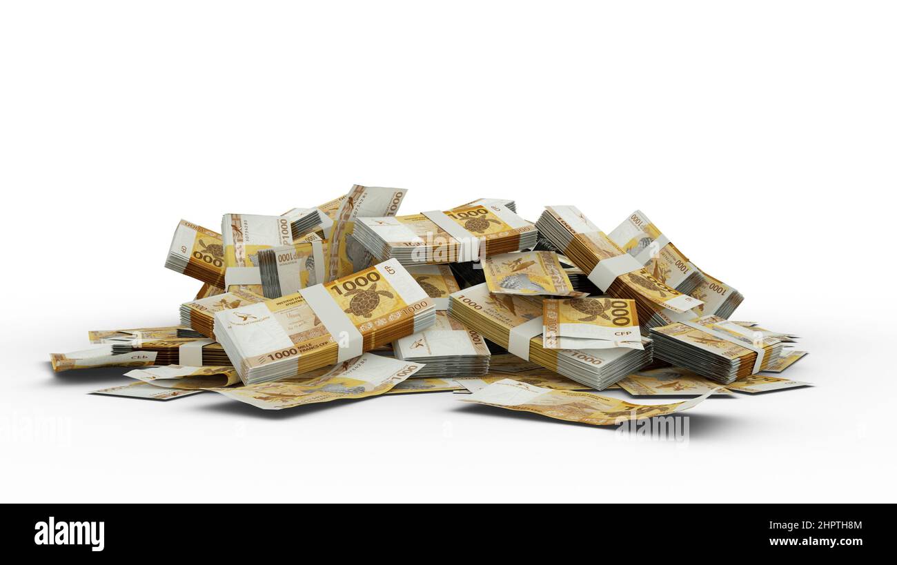3D Stack of 1000 CFP franc notes isolated on white background Stock ...