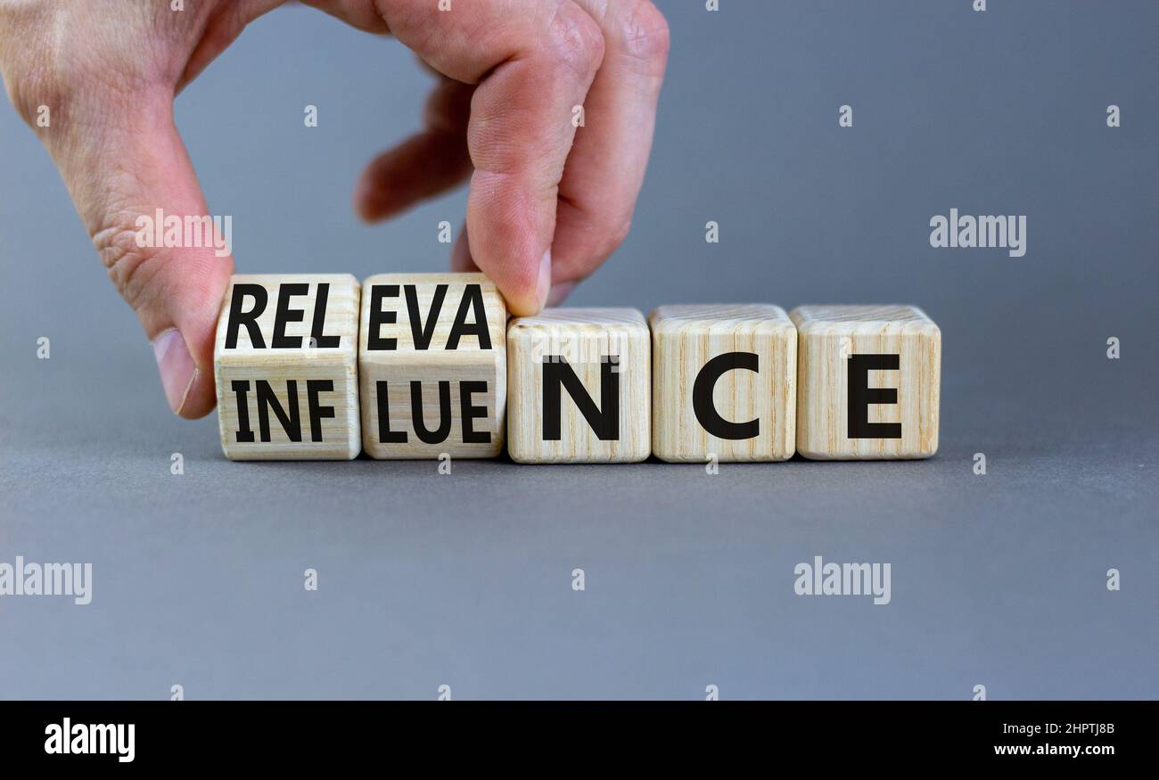 Influence or relevance symbol. Businessman turns wooden cubes and ...