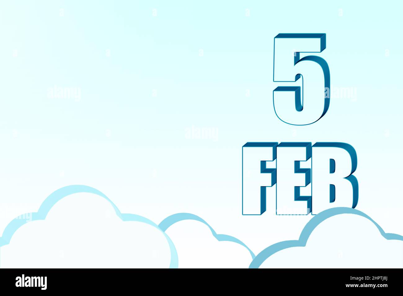 5th day of February. 3d calendar with the date of 5 February on blue ...