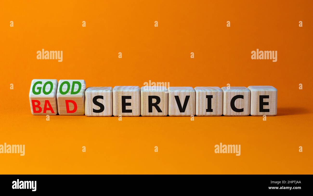 Good or bad service symbol. Turned wooden cubes and changed words bad ...