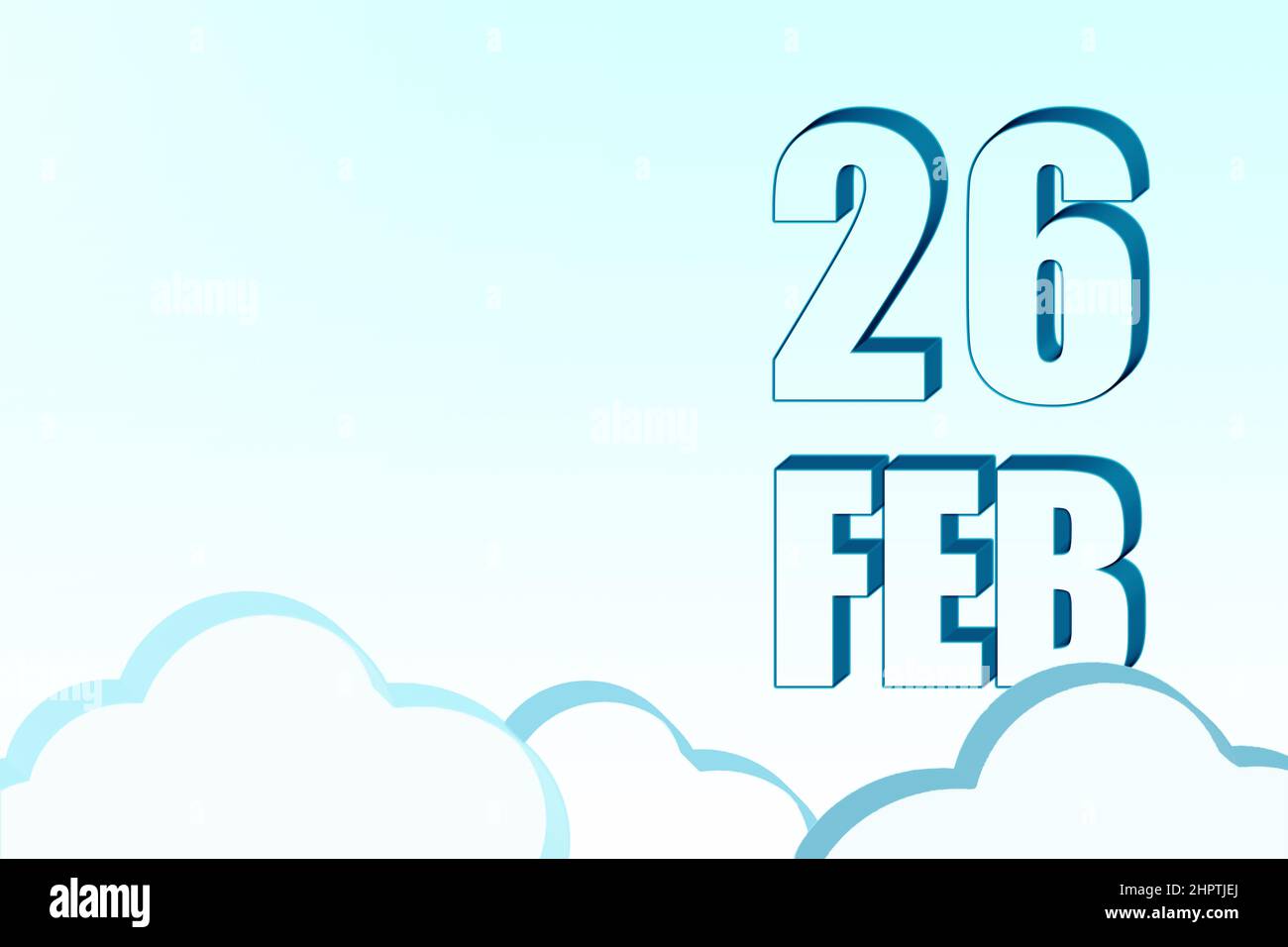 26th day of February. 3d calendar with the date of 26 February on blue ...