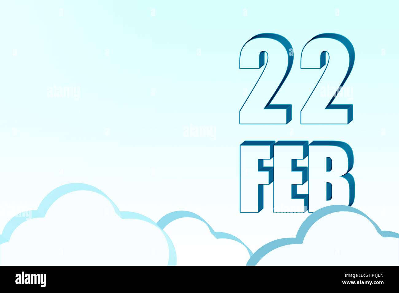 22nd day of February. 3d calendar with the date of 22 February on blue ...