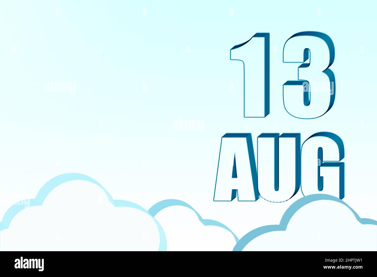13th day of August. 3d calendar with the date of 13 August on blue sky ...