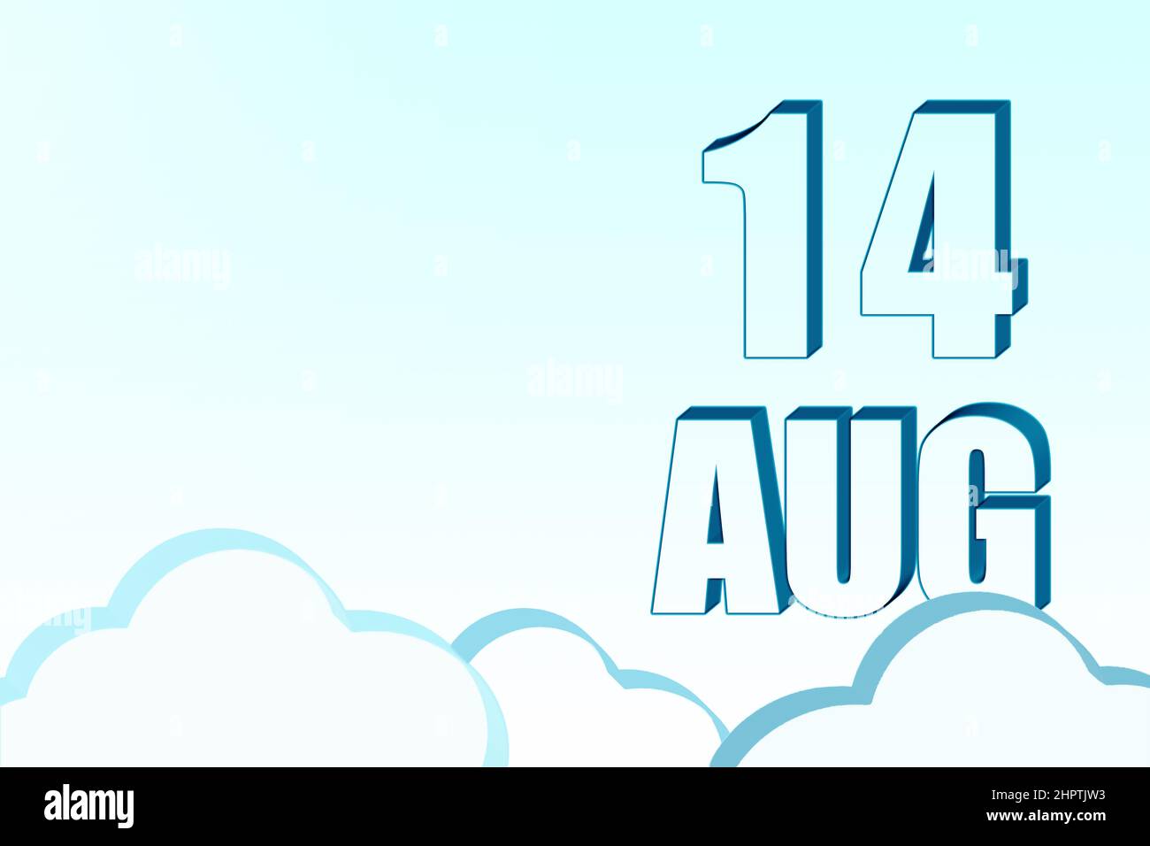 14th day of August. 3d calendar with the date of 14 August on blue sky ...